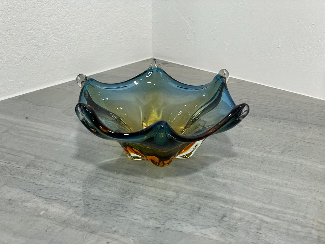 Sommerso Blue & Amber Glass Bowl Made in Murano - Etsy