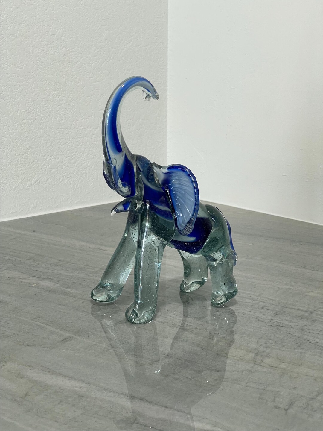Blue Cobalt Swirl Elephant Glass Figurine 8 Tall - Etsy