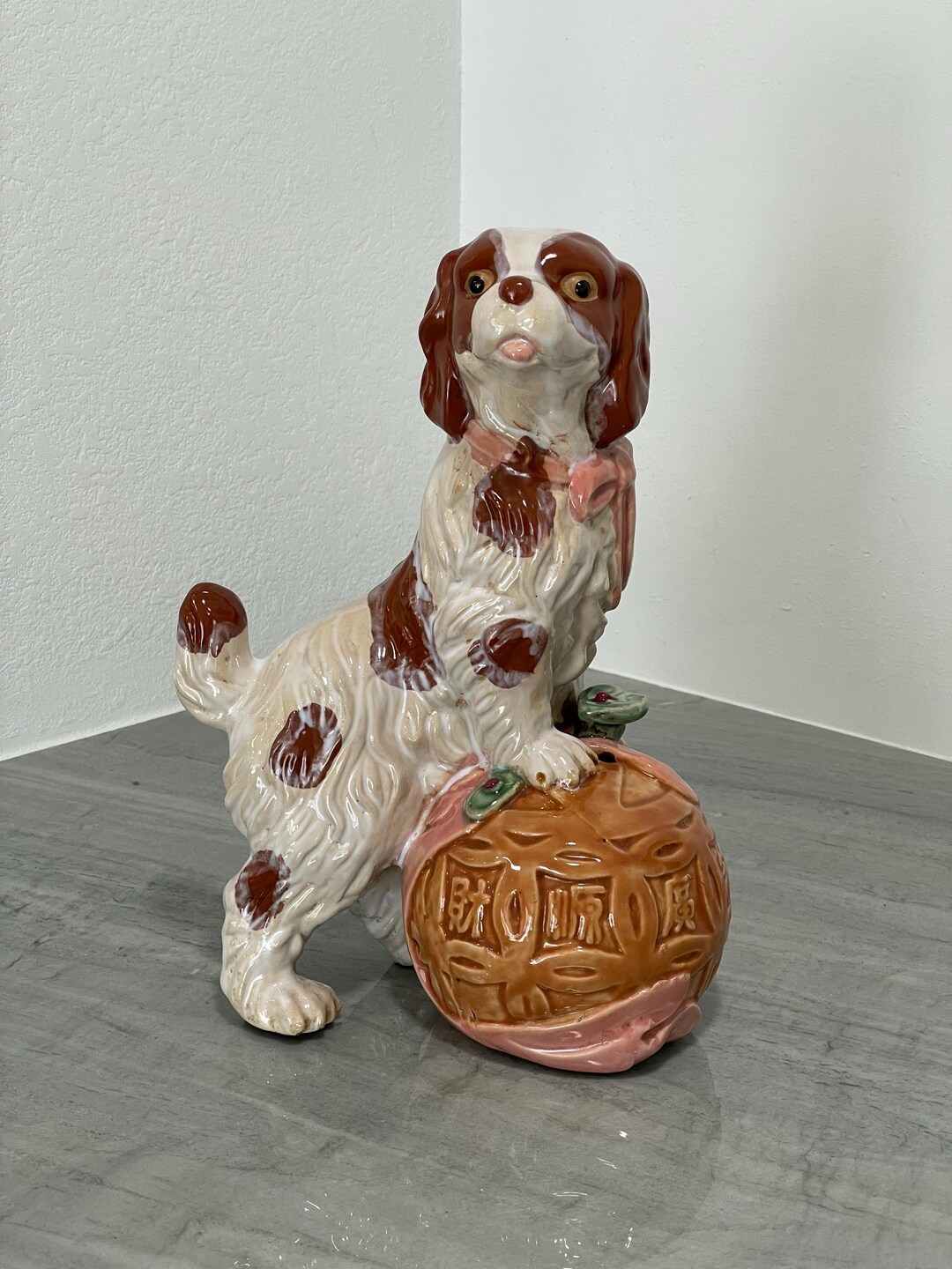 12" Staffordshire Spaniel on Carved Ball, Staffordshire Style Dogs ...