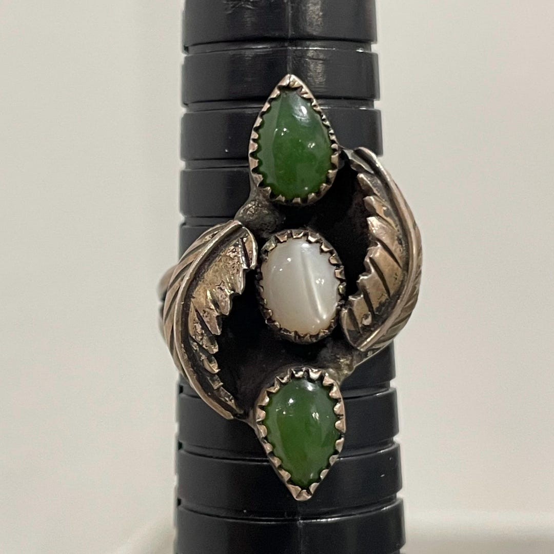 Navajo MOP and 2 Turquoise Stones Sterling Silver Leaf Stamped by ...