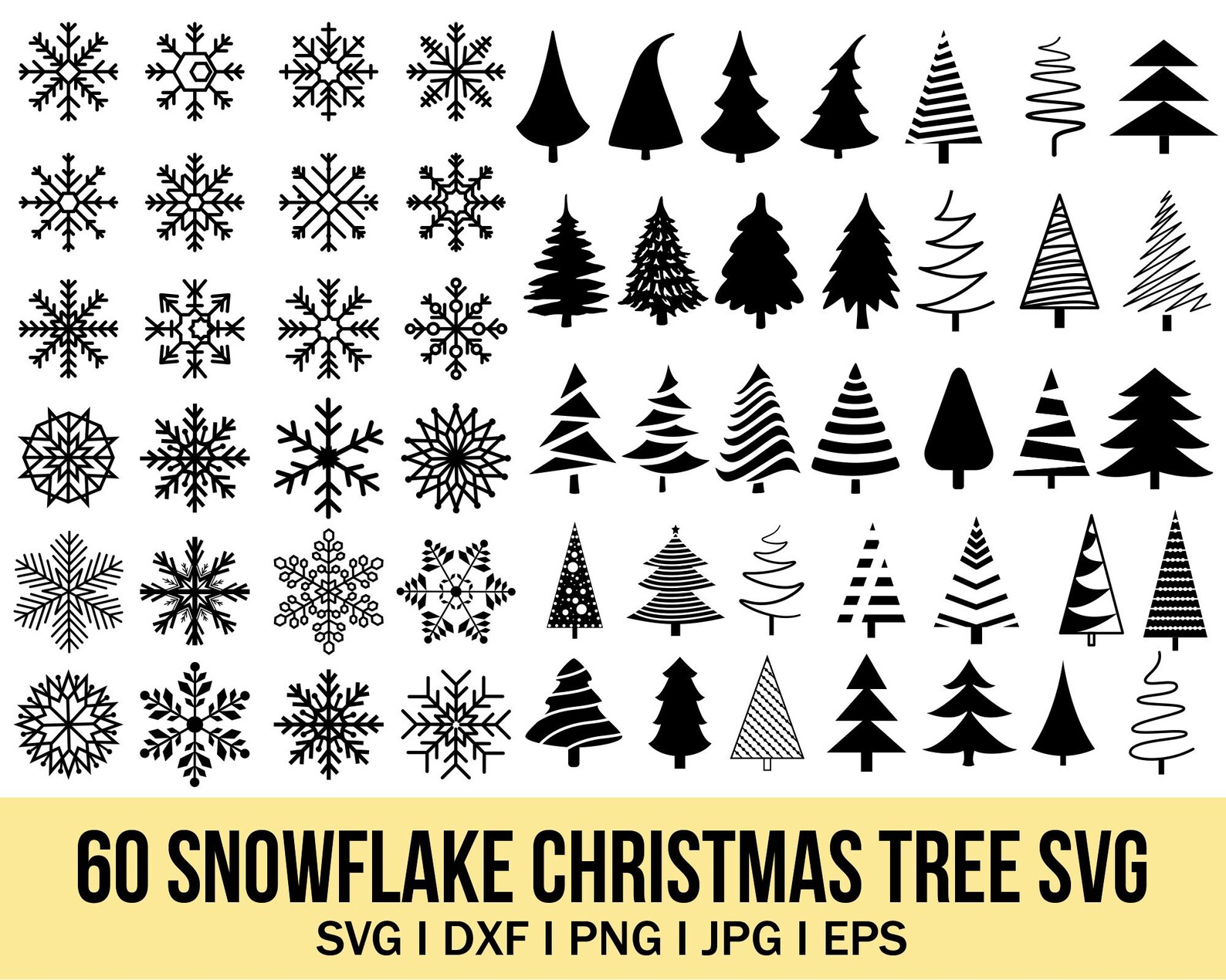 Snowflake Christmas Tree Svg Bundle, Snowflakes for Digital Download ...