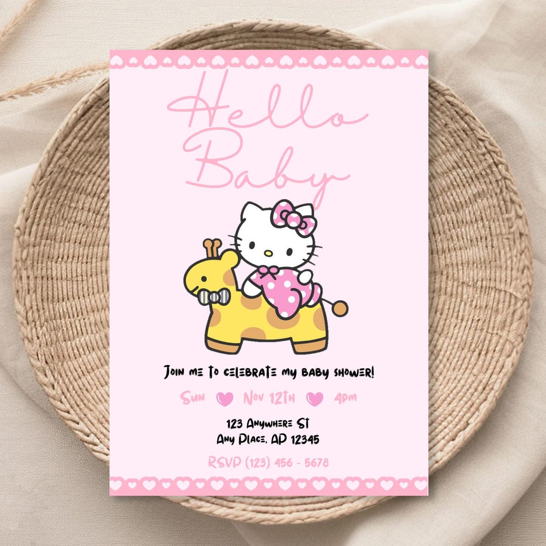 Pink Kitty Baby Shower Invitation Template Printable Editable Invite - Etsy