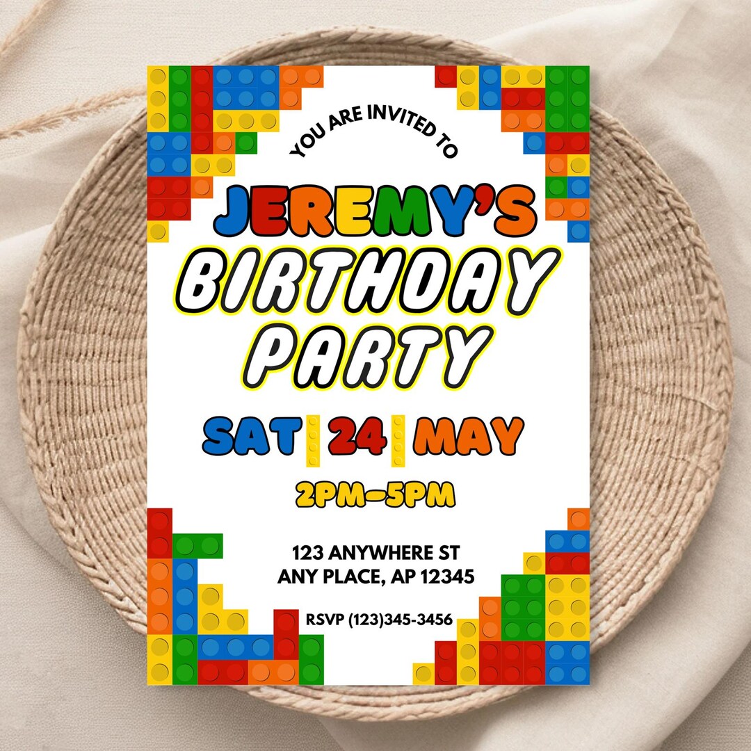 Building Blocks Bricks Birthday Party Invitation Template Printable ...