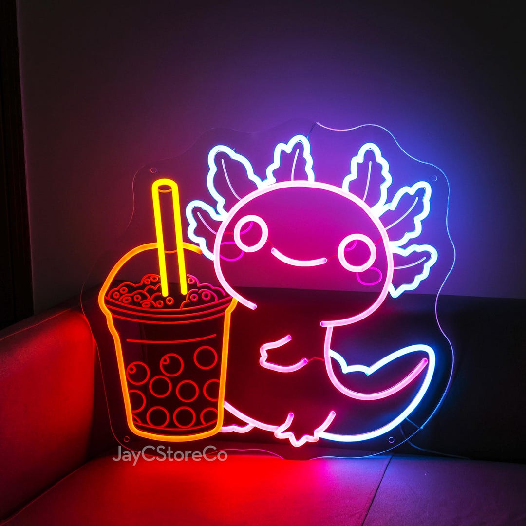Cute Axolotl Neon Sign, Axolotl Sign, Kawaii Underwater Animal Baby Axolotl, Wall Decor Art, LED ...