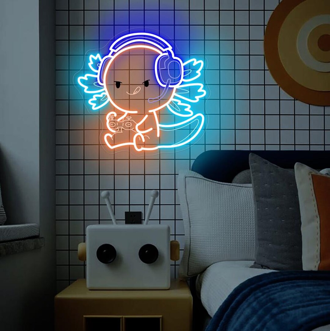 Axolotl Neon Signm, Axolotl Playing Video Games,axolotl Gifts, Gamer ...