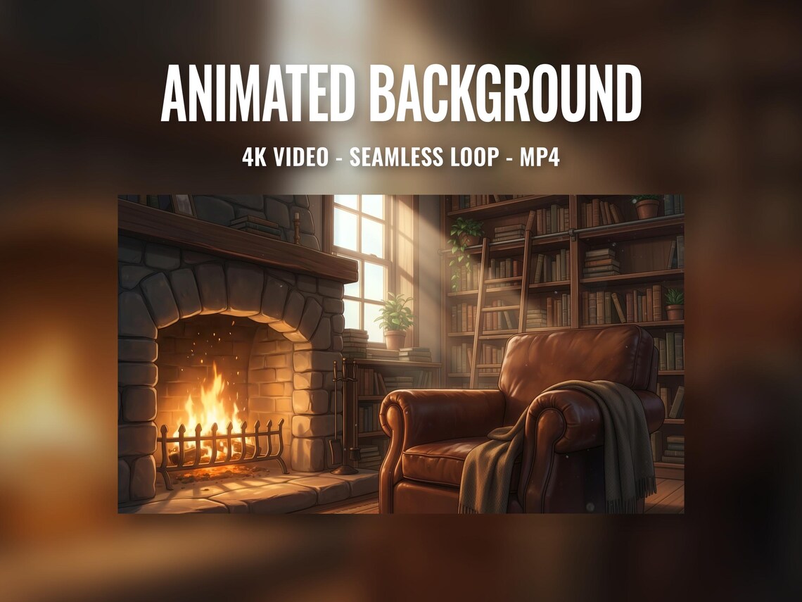 Animated Background, Library Fireplace, Cozy Cottage, Reading Nook ...
