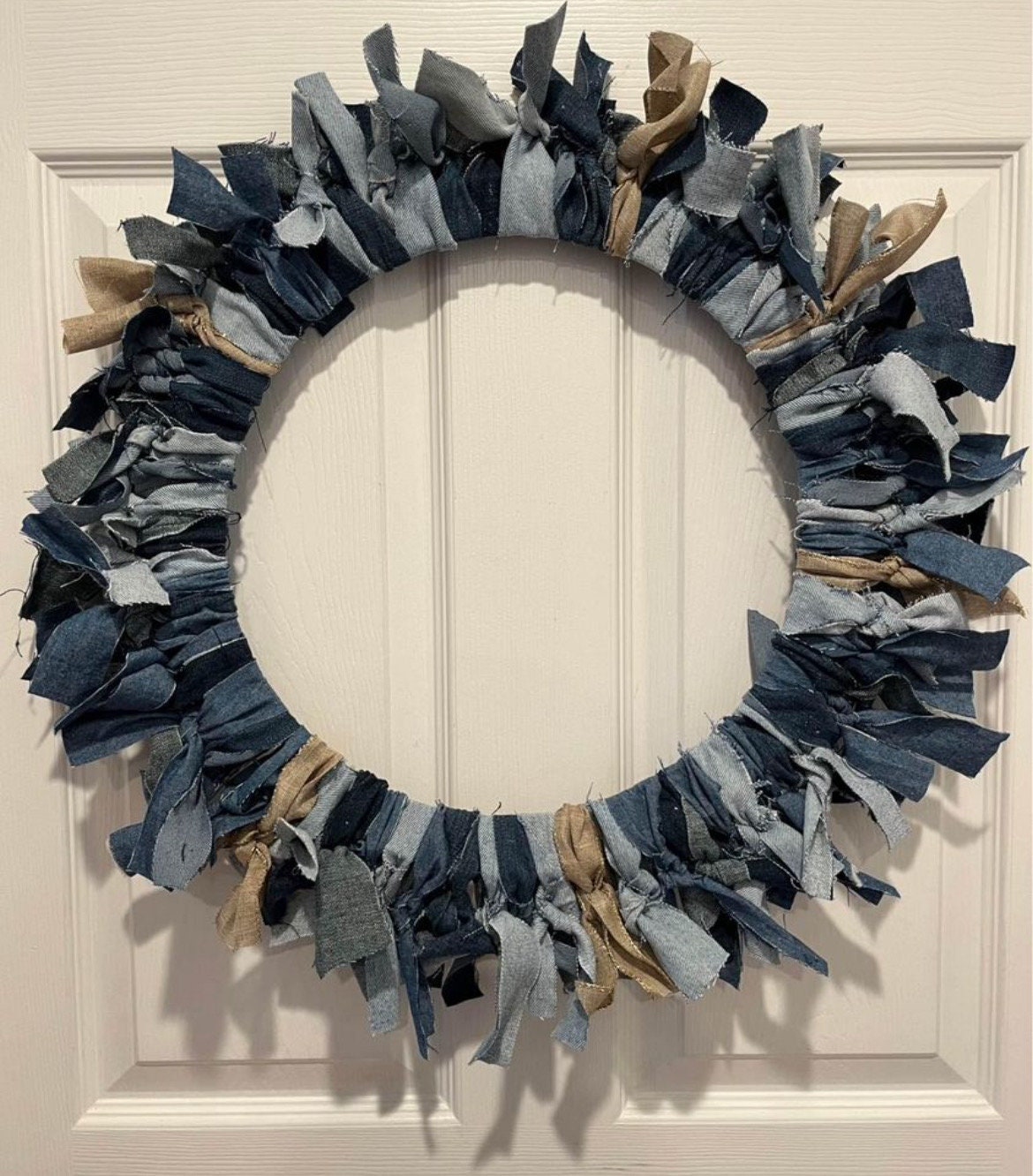 Upcycled Denim Wreath Handmade Blue Jean Rag Wreath for Door Rustic ...