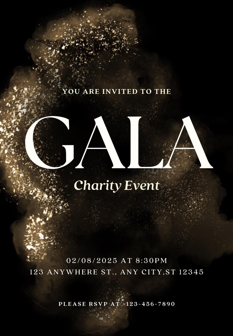 Black and Gold Gala Charity Event Invitation.pdf Editable Template - Etsy