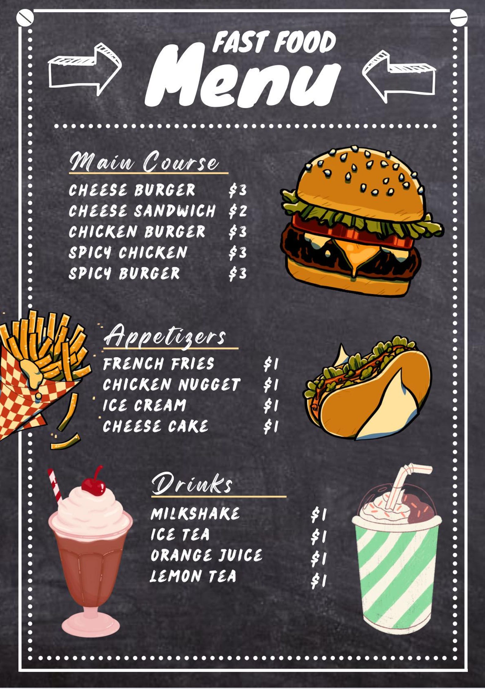Fast Food Food Menu.pdf Editable Template - Etsy