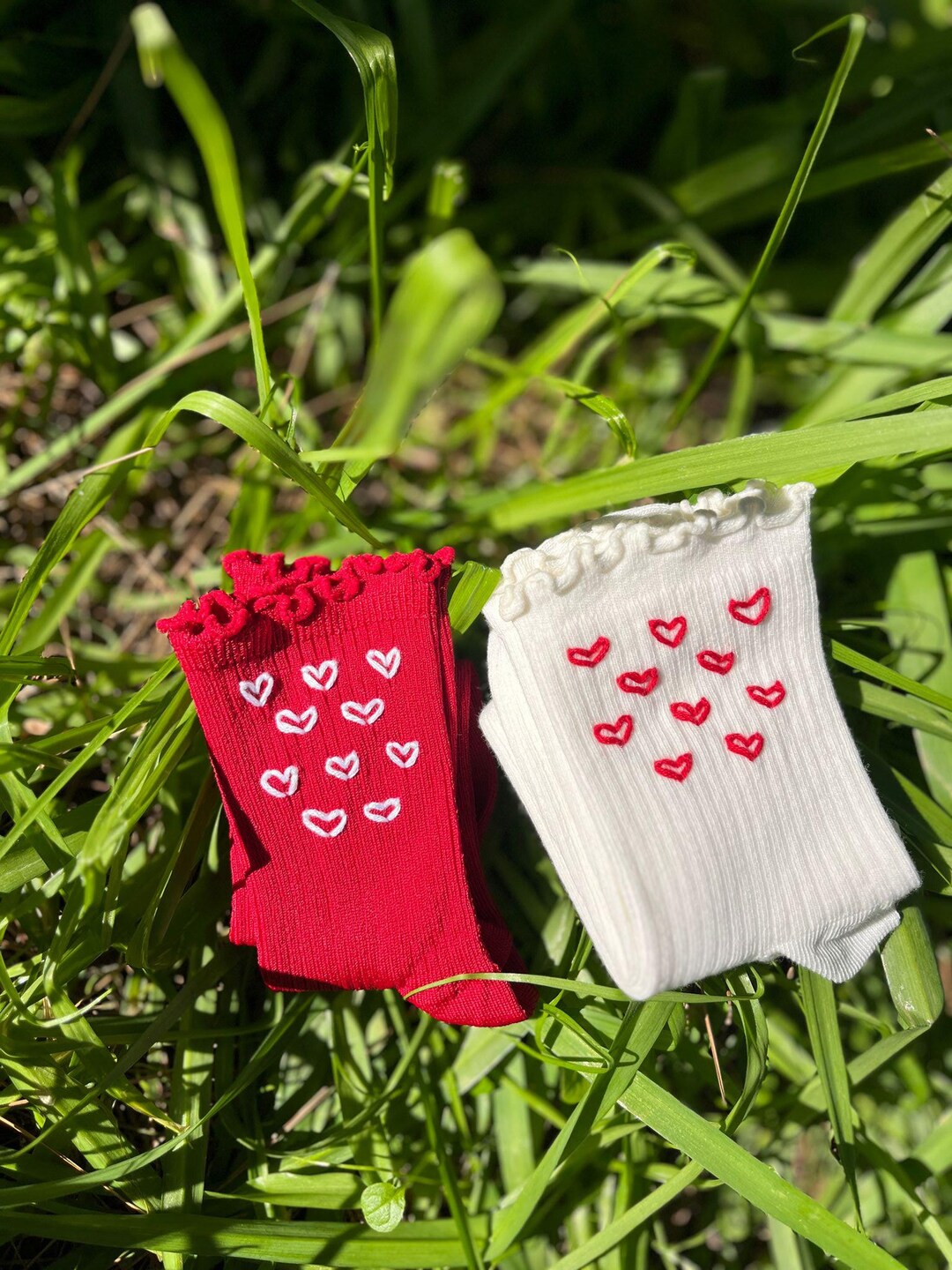 Custom Hand Embroidered Vintage Socks With Hearts, Personalized Unique ...