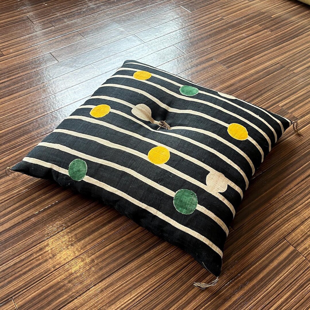 Japanese Zabuton | "meisen" | Pure Linen Fabric("shima-to-niji" Pattern ...