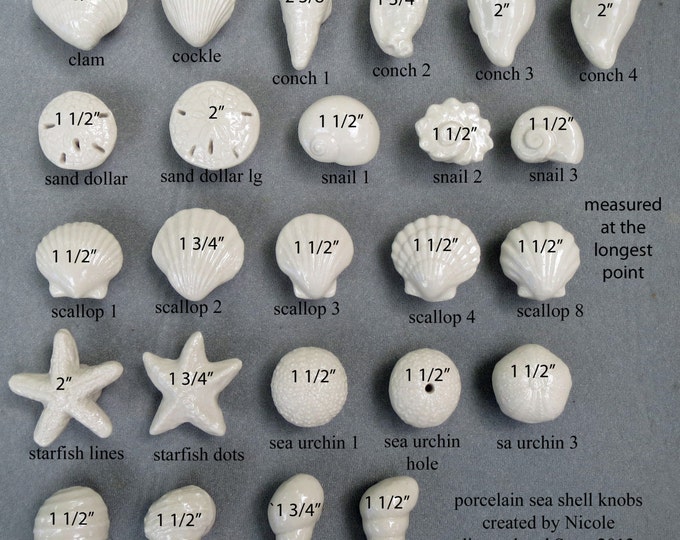 4 Porcelain Sea Shell Knobs Select Any Style Created by - Etsy