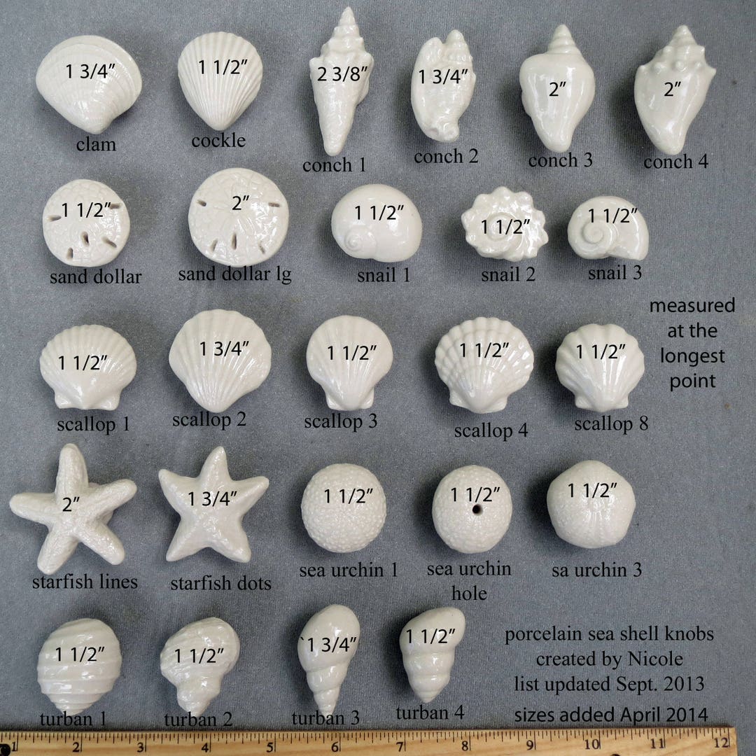 2 White Sea Shell Porcelain Knobs, Select Any 2 From These Styles ...