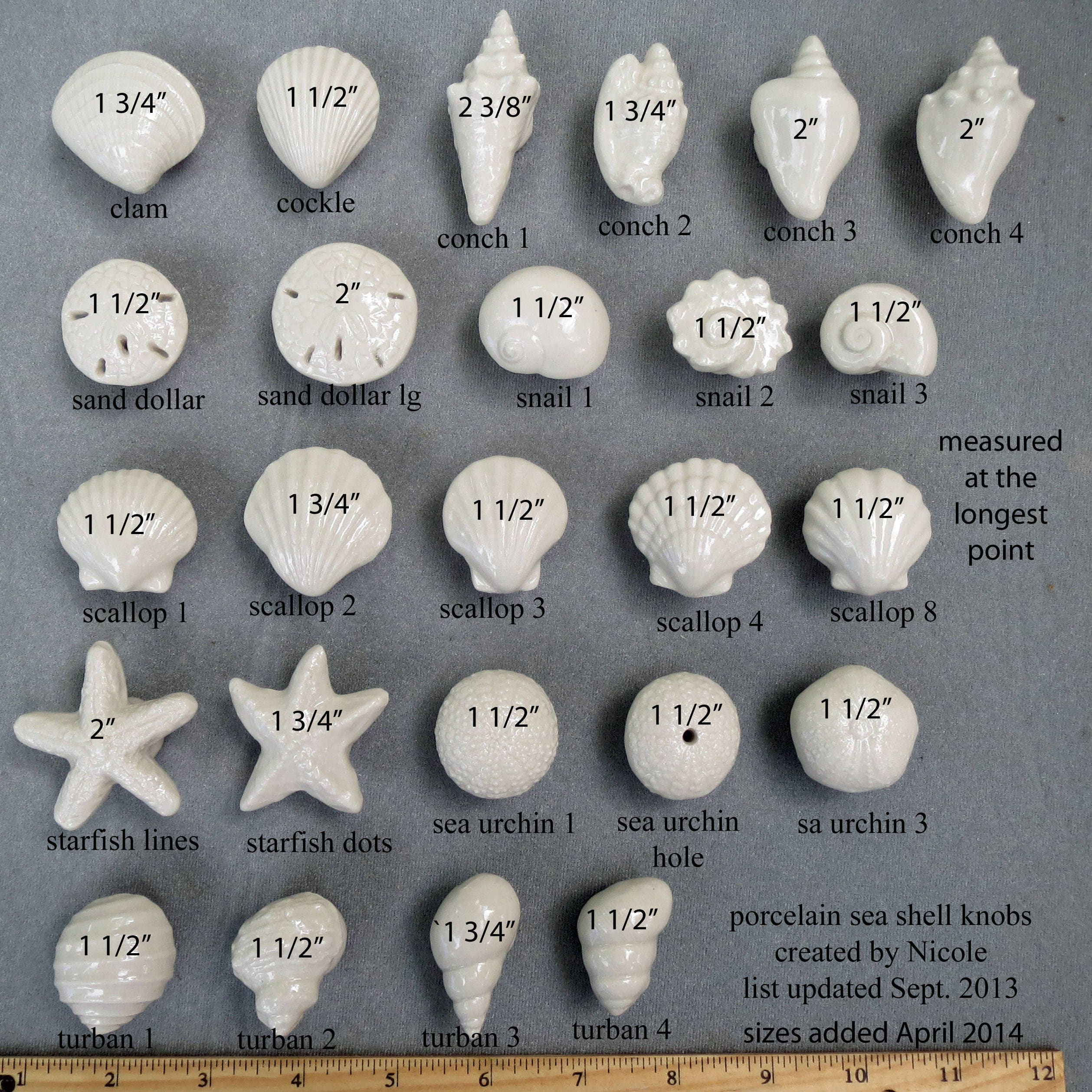 2 White Sea Shell Porcelain Knobs, Select Any 2 From These Styles ...