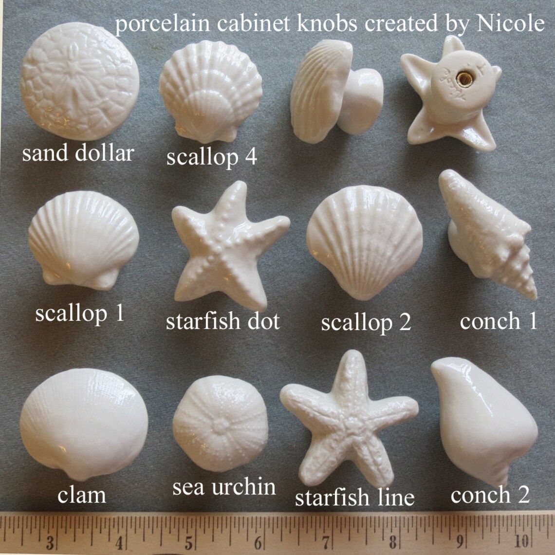 12 Porcelain Sea Shell Knobs, Select Any Style, Created by Nicole, Get 1 Free - Etsy