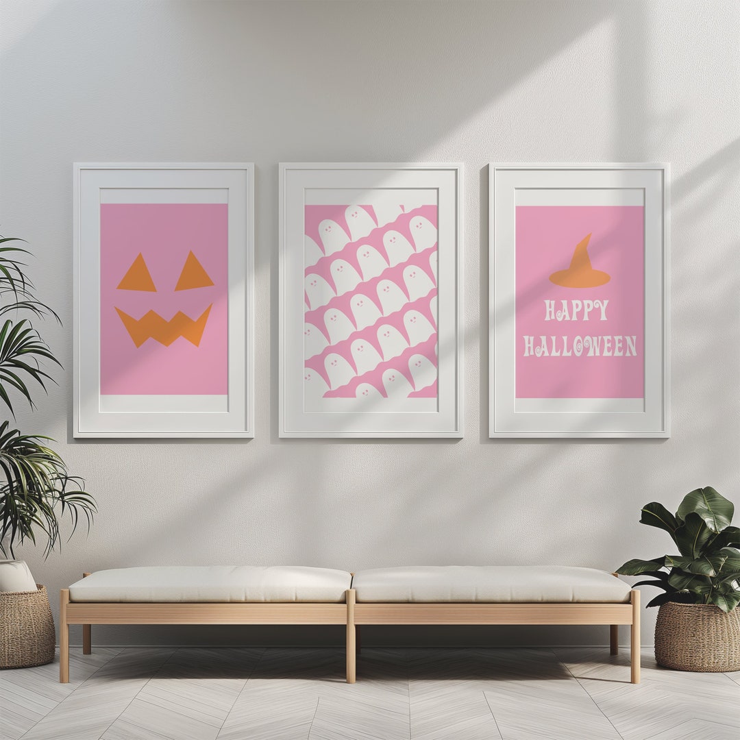 Cute Pink Halloween Posters Ghost Poster Happy Halloween Poster Pumpkin ...