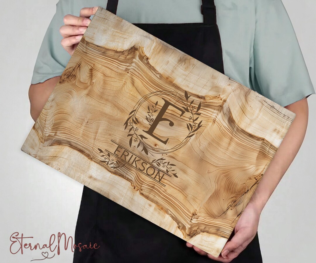 Personalized Monogrammed Chopping Board, Faux Oak Wood, Tempered GLASS ...