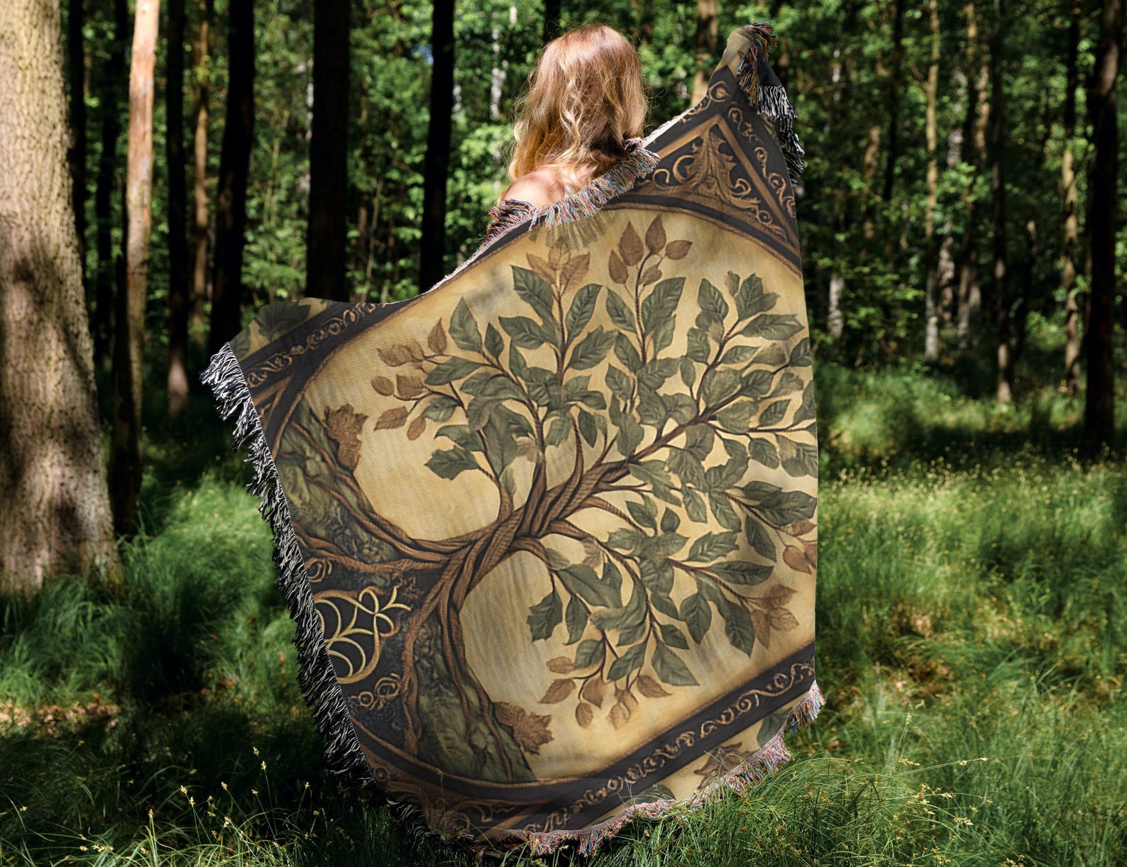 Medieval Tree of Life Throw Blanket Tapestry Rug, Woodland Woven Wall ...