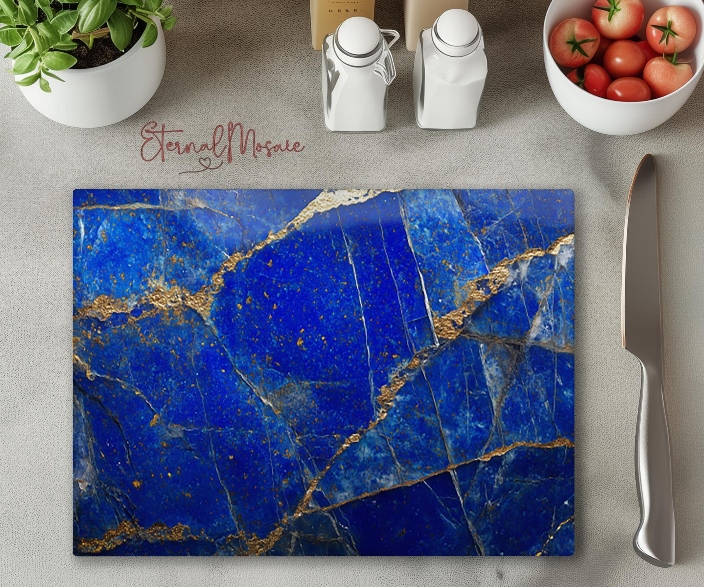 Blue Lapis Lazuli Crystal Marble Stone Glass Chopping Cutting Board ...
