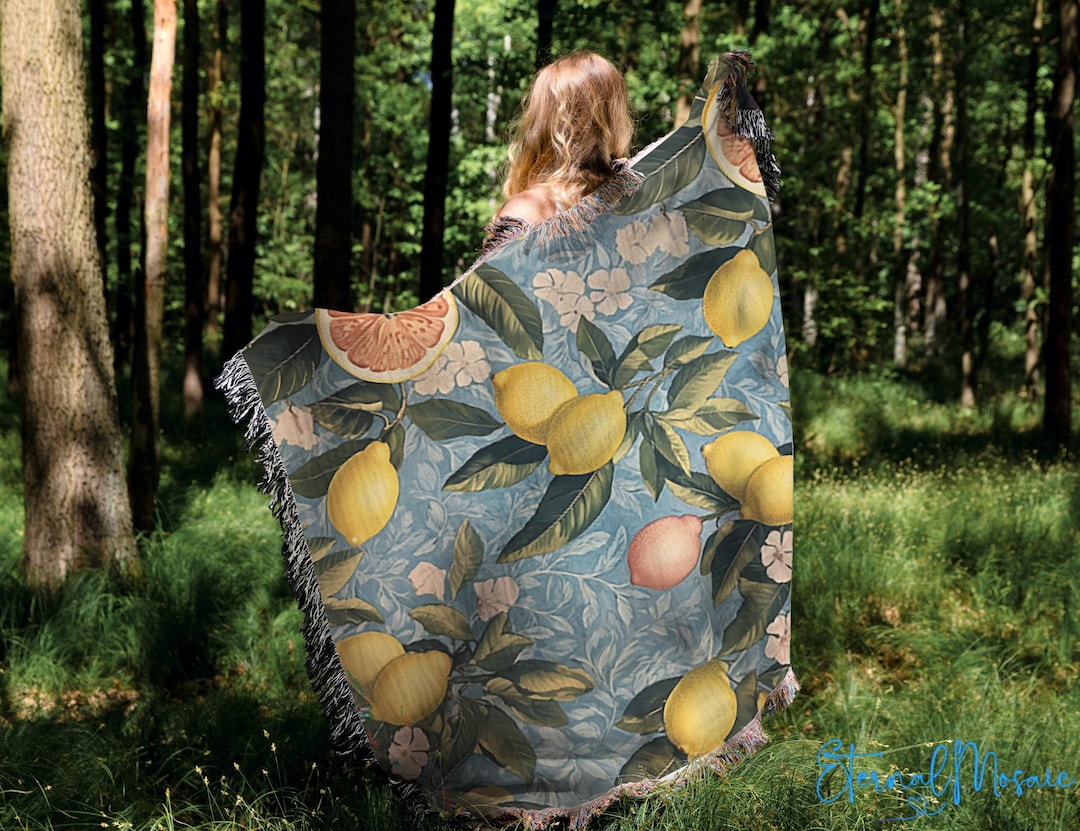 William Morris Lemon Tree Floral Design Quilt Throw Blanket Tapestry ...