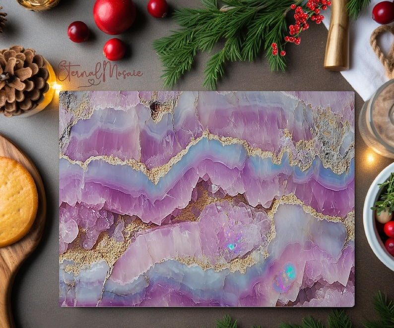Pink Blue Crystal Geode Marble Stone Tempered Glass Cutting Chopping ...