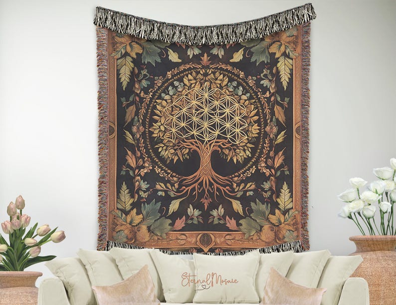 Medieval Tree of Life Throw Blanket Tapestry Rug, Woodland Woven Wall ...