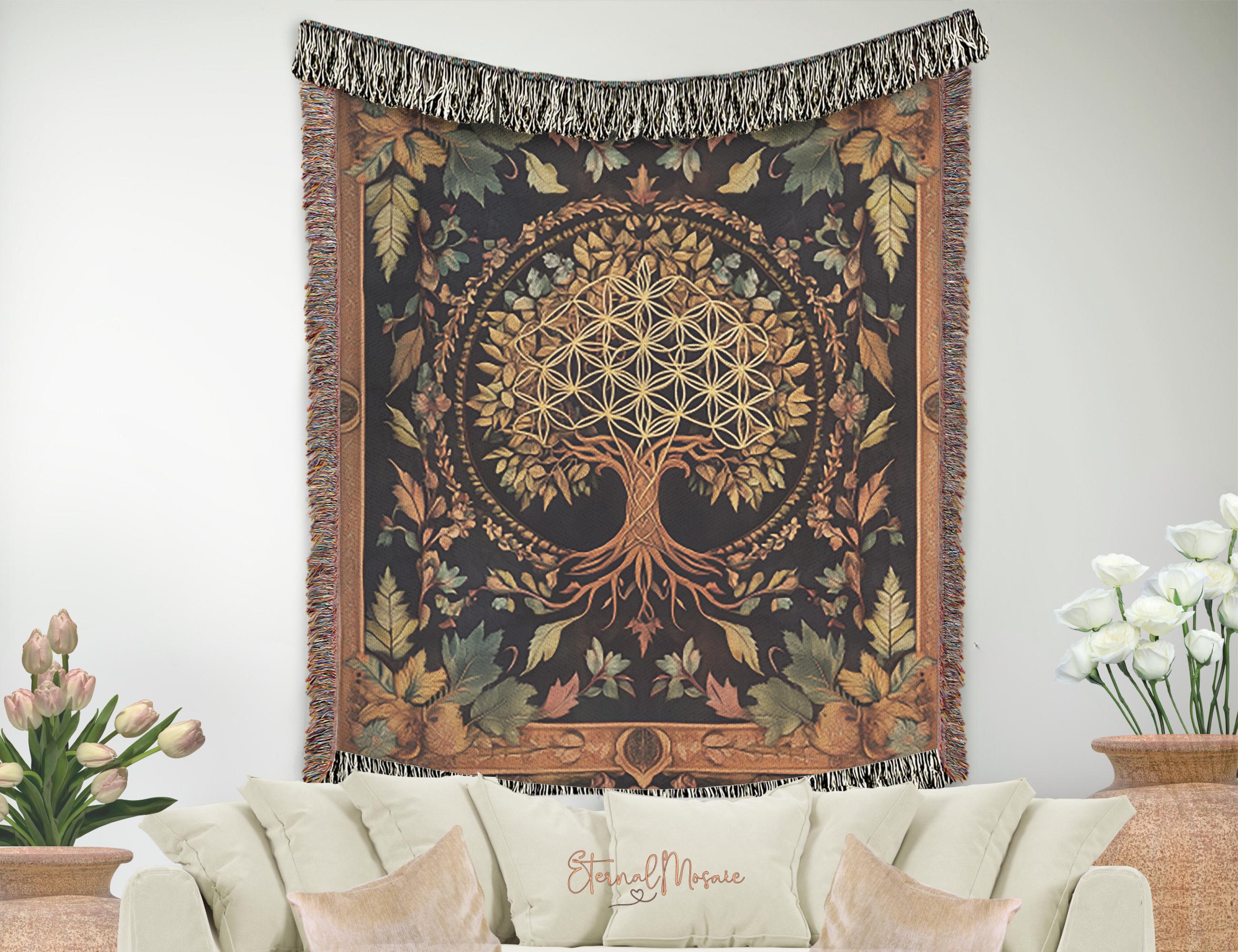 Medieval Tree of Life Throw Blanket Tapestry Rug, Woodland Woven Wall ...