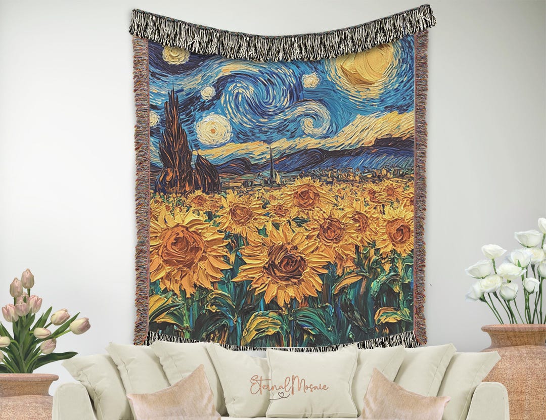 Vincent Van Gogh Sunflowers & Starry Night Woven Blanket Throw Wall ...
