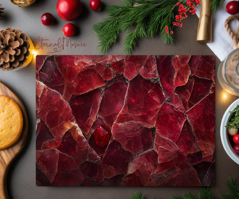 Red Ruby Crystal Marble Stone Glass Chopping Cutting Board Tray ...