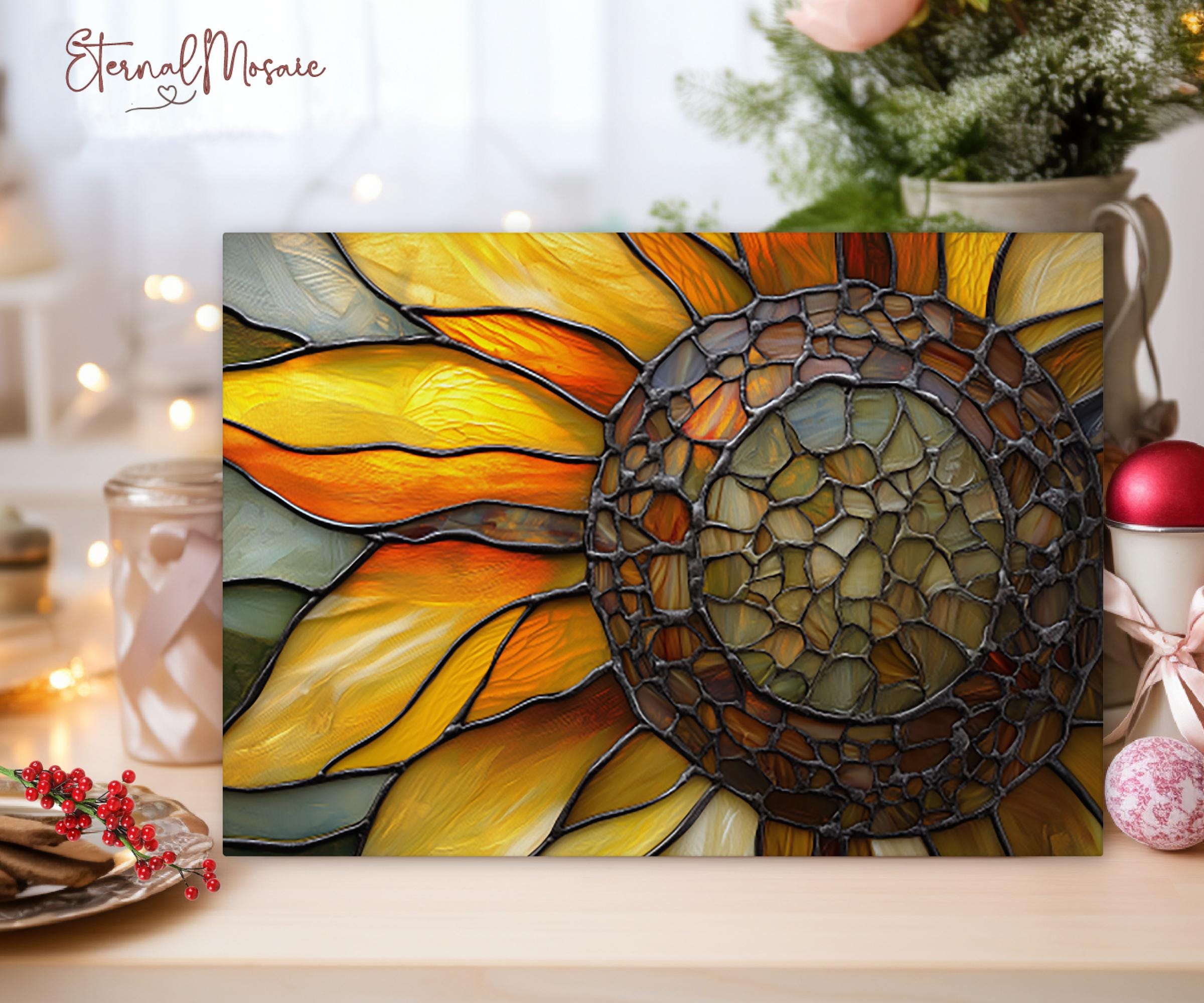 Sunflower Glass Cutting Board Stained Glass Aesthetic Charcuterie Board ...