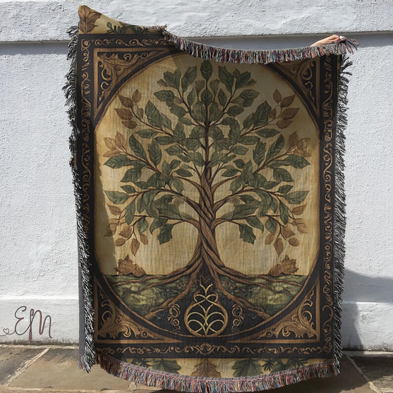 Medieval Tree of Life Throw Blanket Tapestry Rug, Woodland Woven Wall ...