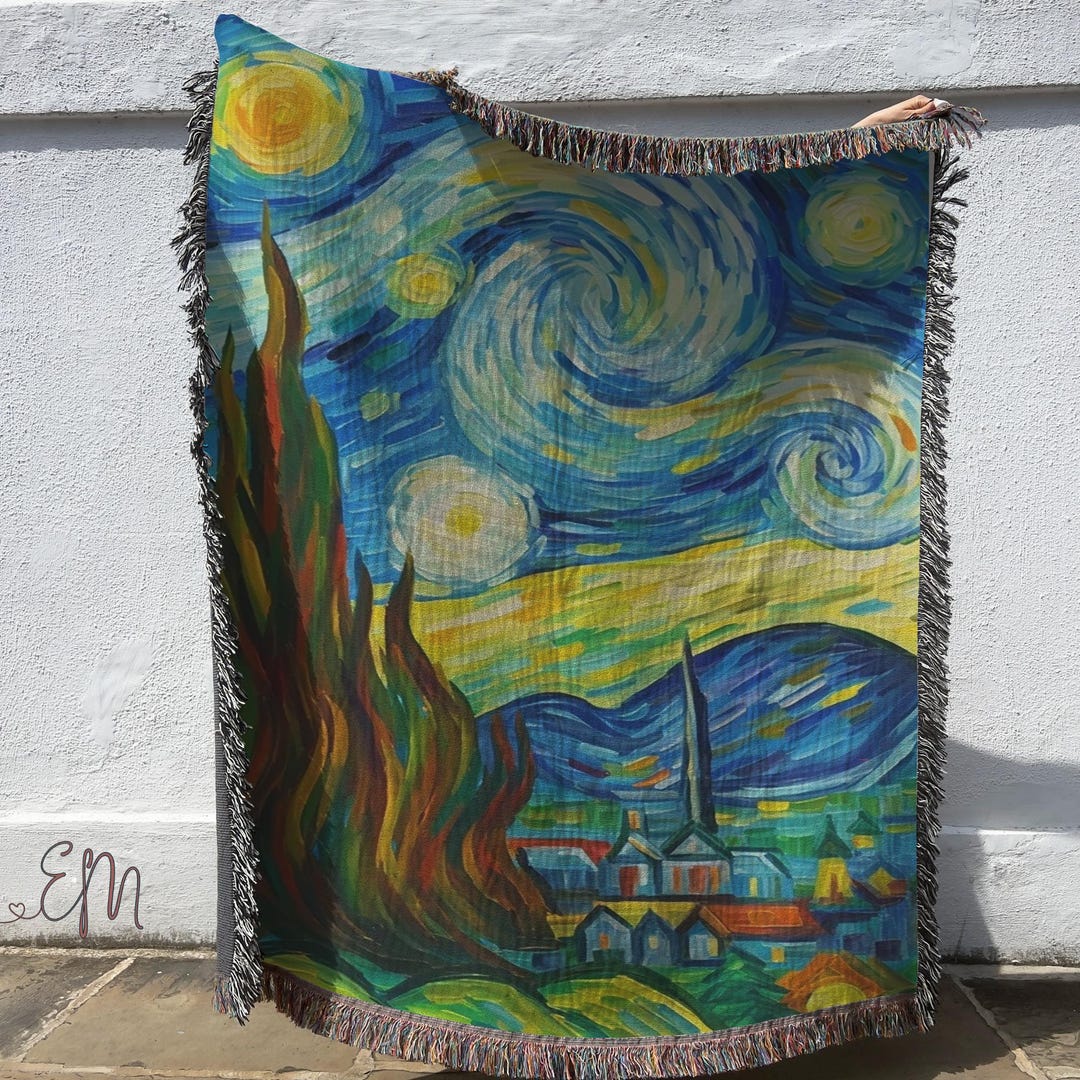 Vincent Van Gogh Starry Night Woven Blanket Throw Textile Art Wall ...