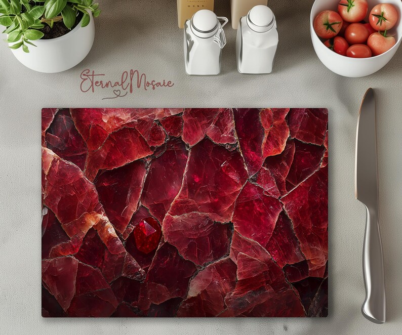 Red Ruby Crystal Marble Stone Glass Chopping Cutting Board Tray ...