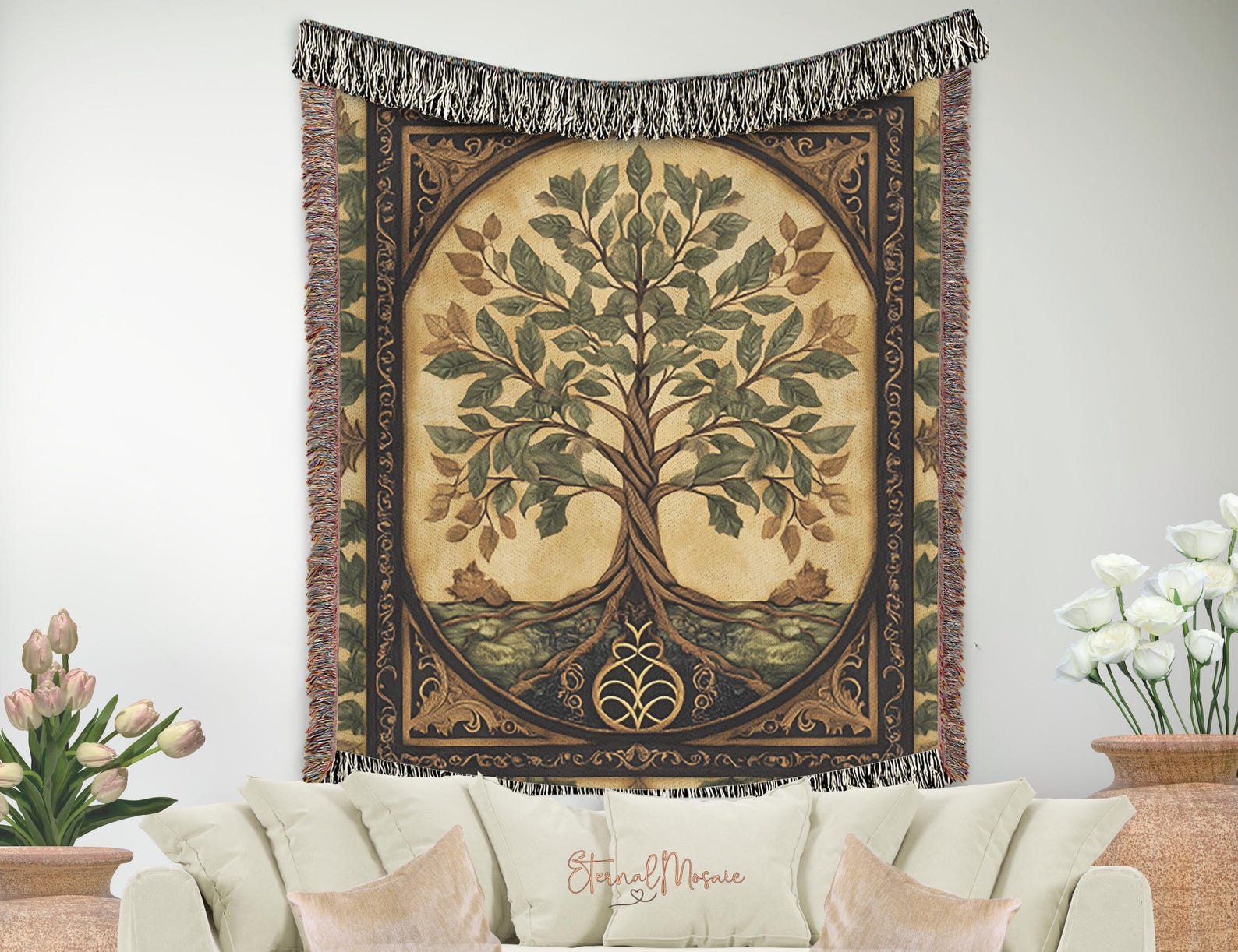 Medieval Tree of Life Throw Blanket Tapestry Rug, Woodland Woven Wall ...