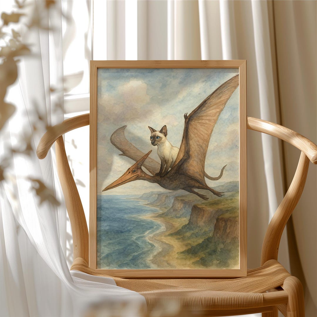 Siamese Cat Dinosaur Art Print: Whimsical Pterosaur Fantasy Poster - Etsy