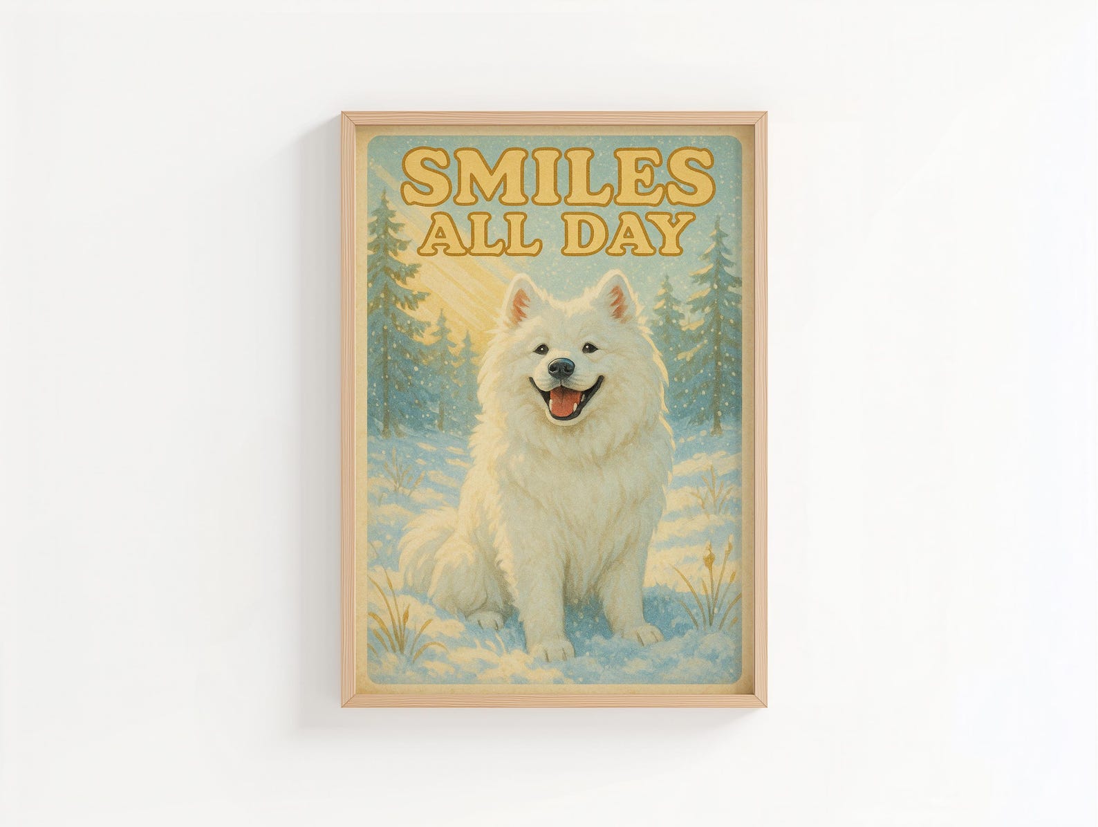 Smiling Samoyed Art Print: Vintage Winter Dog Poster - Etsy