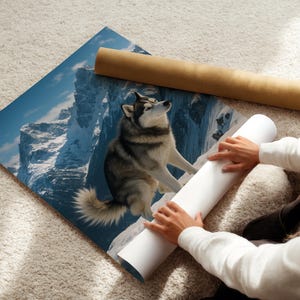 Husky Mountain Pooping Poster, Funny Snow Dog Wall Art, Siberian Husky ...