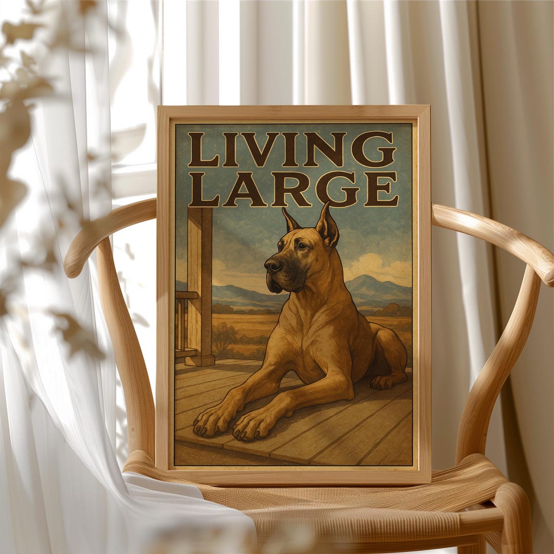 Great Dane Wall Art - Living Large Vintage Dog Poster, Oversized Breed ...