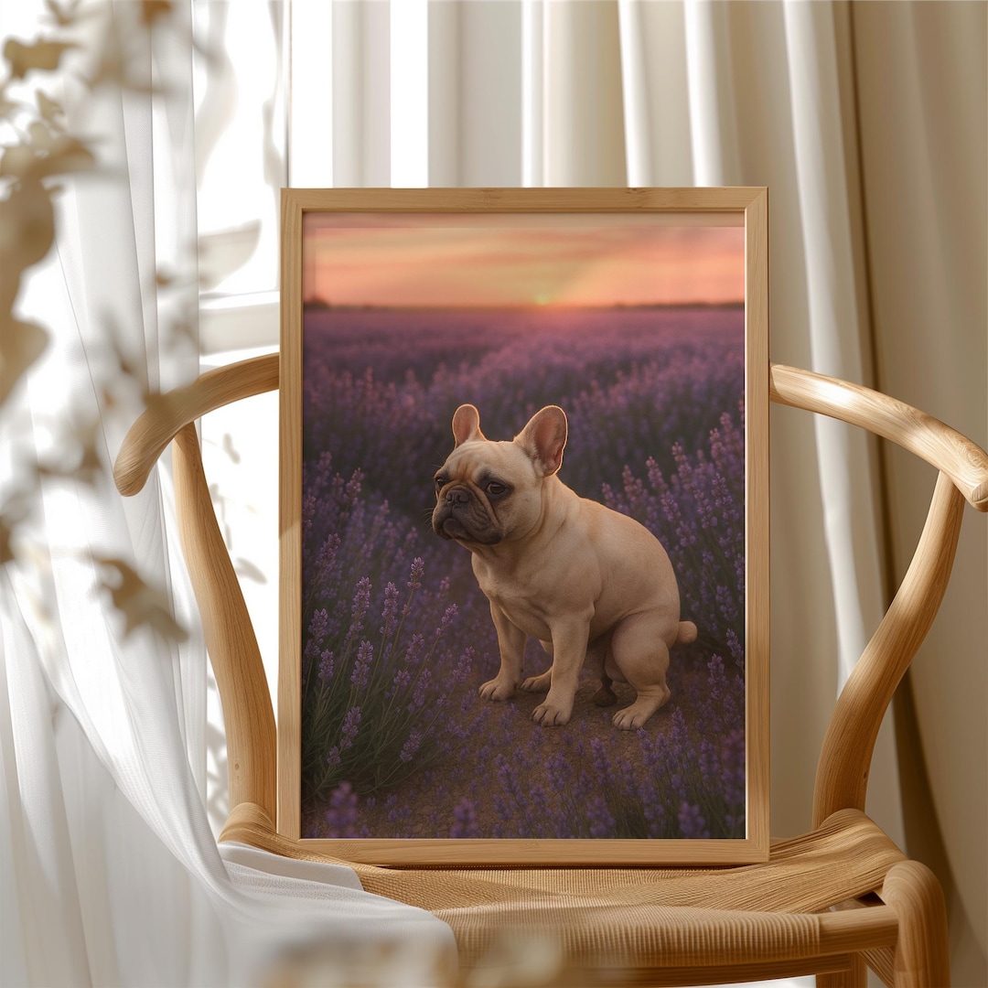 French Bulldog Pooping Lavender Poster, Frenchie Dog in Flower Field ...