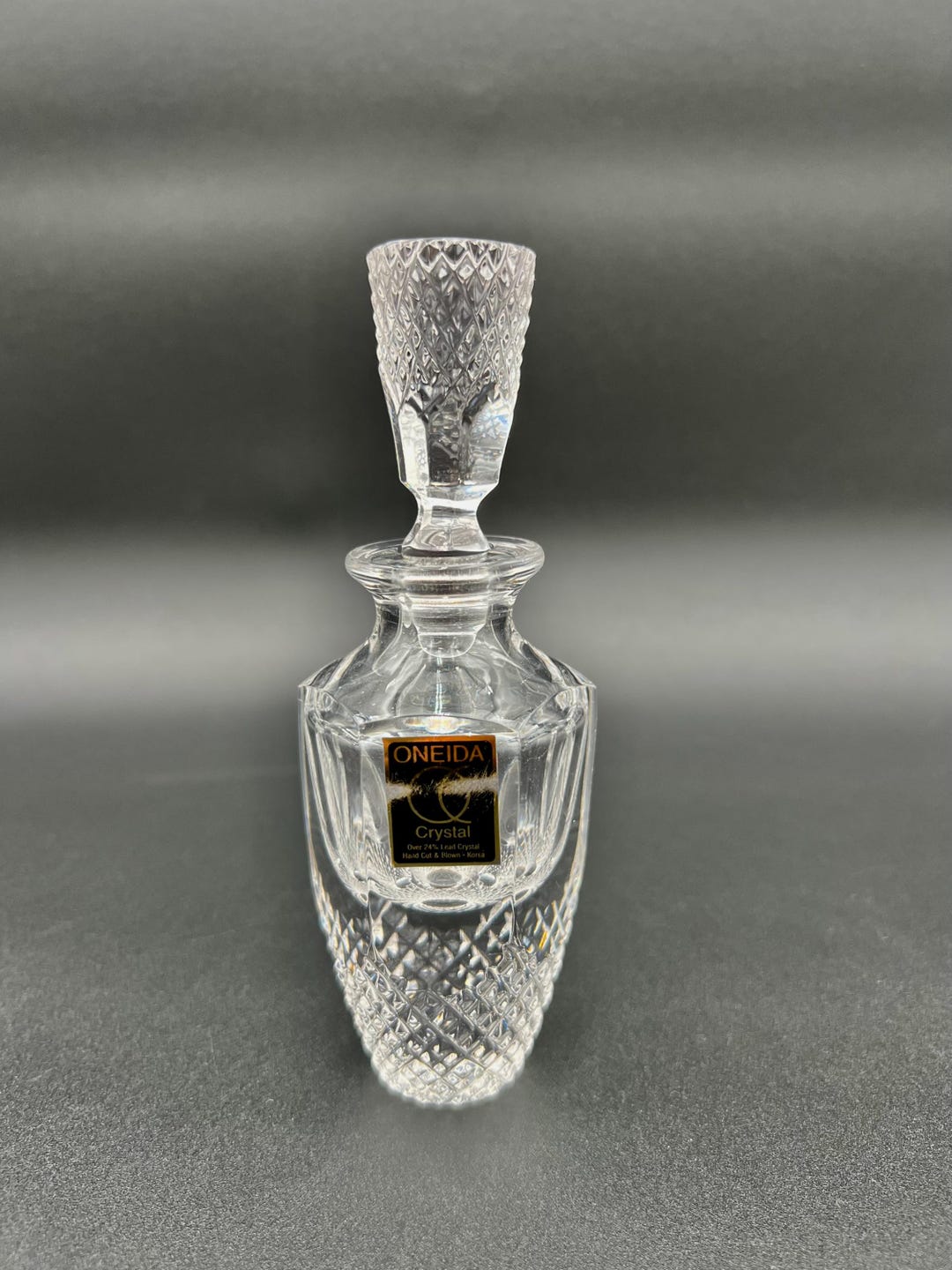 Vintage Oneida Lead Crystal Perfume Bottle Hand Cut Blown Glass Diamond ...