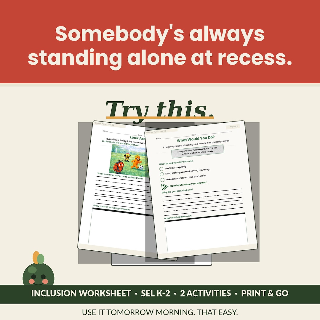 Inclusion Worksheet | SEL K-2 Social Skills Activity (print & Go) - Etsy