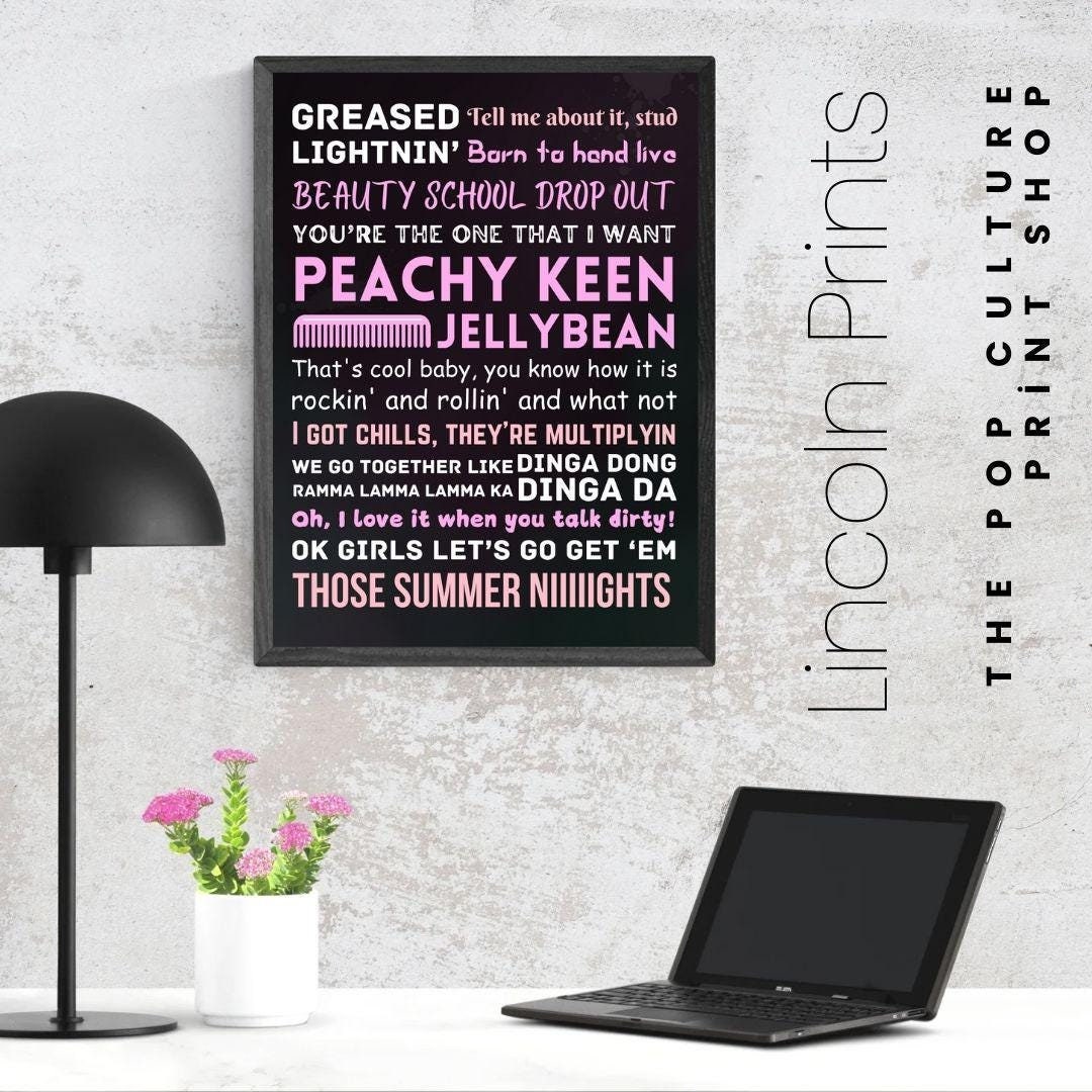 Grease Musical Inspired Theatre Poster Print Art Quotes Typography West ...