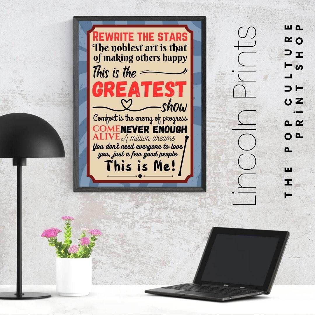 The Greatest Showman Musical Inspired Theatre Poster Print Art Quotes ...