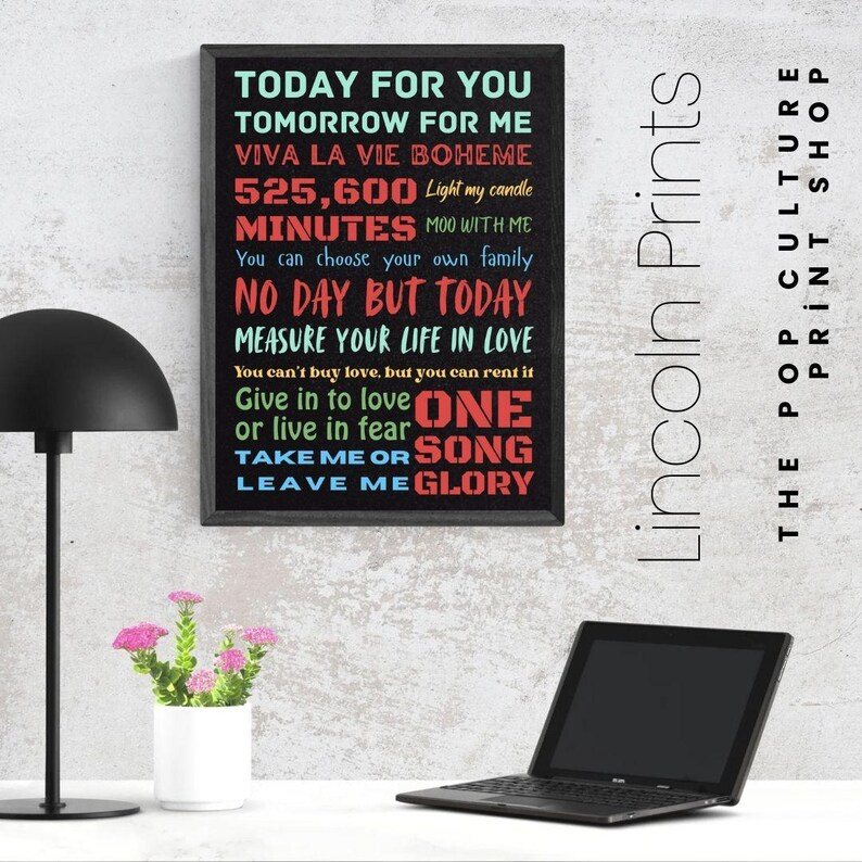 Rent Musical Inspired Theatre Poster Print Art Quotes Typography West ...