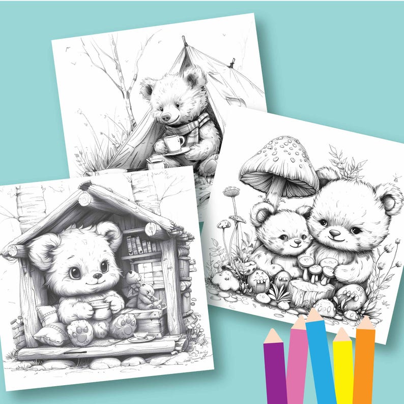 30 Bear Coloring Pages - Adult and Kids Coloring Book, Greyscale ...