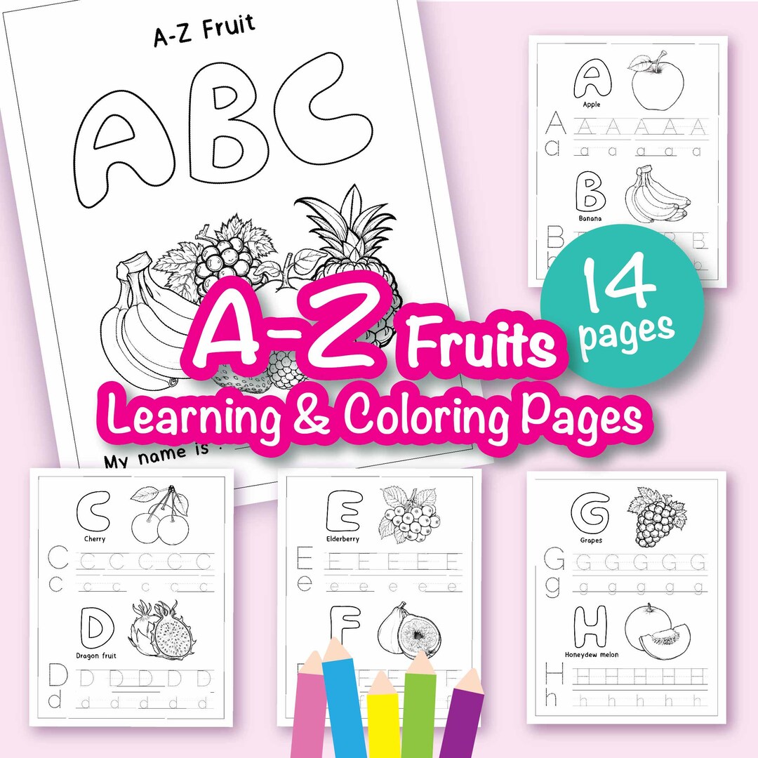 A-Z Fruits Coloring Pages, Kids Worksheets, Printable Alphabet Coloring ...