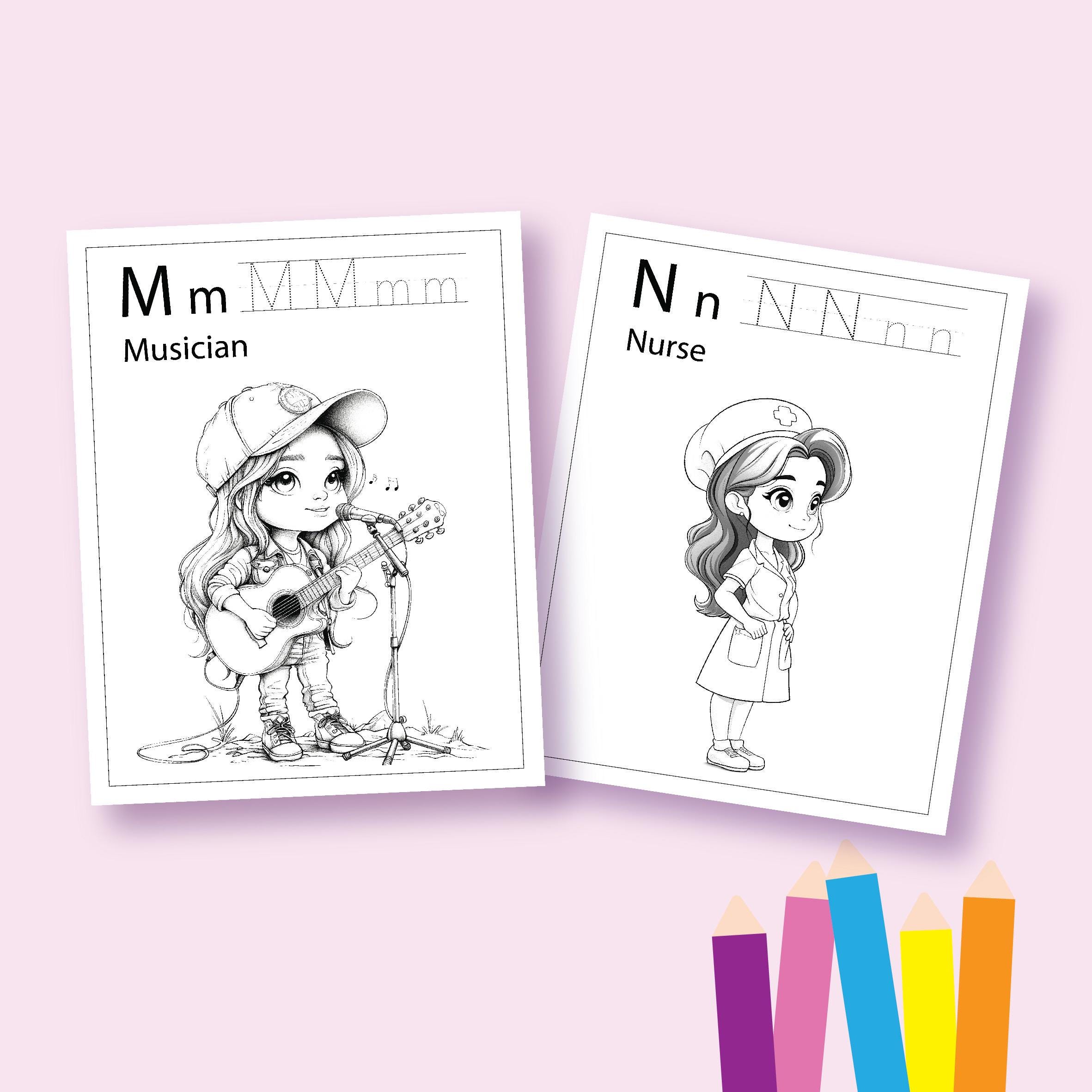 A-Z Occupation Coloring Pages, Kids Worksheets, Printable Alphabet ...