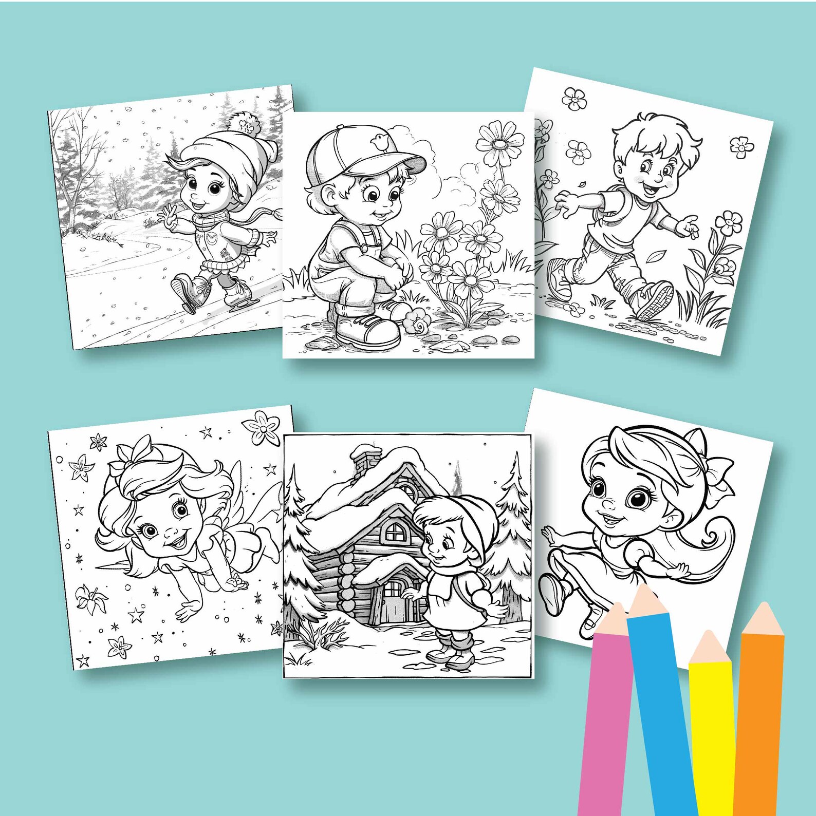 20 Printable Coloring Pages for Kids, Kid's Activities, Digital Files ...