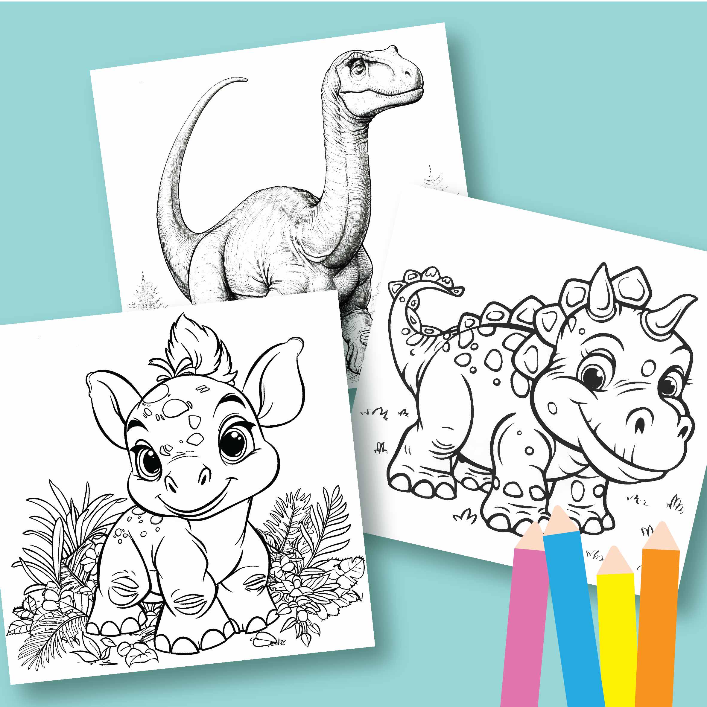 20 Easy Dinosaur Coloring Pages for Kids, Digital Files, Coloring Book ...