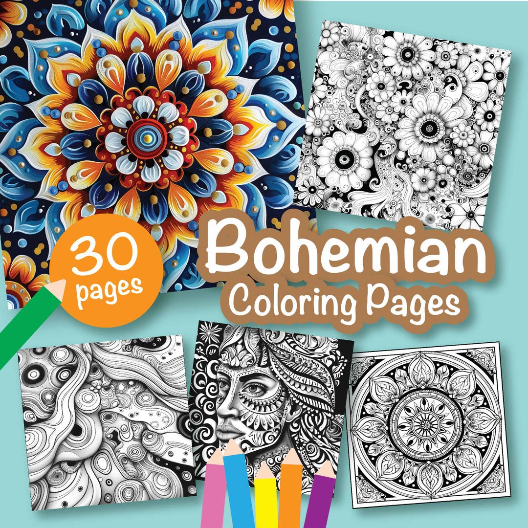 30 Bohemian Coloring Pages - Adults and Kids Coloring Book, Digital ...